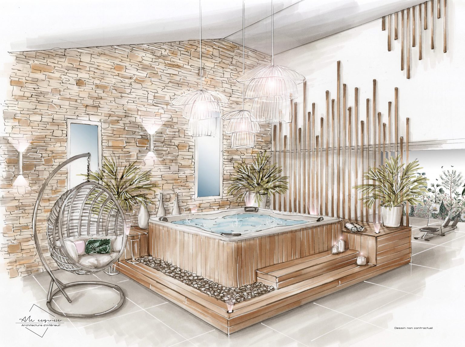 Décoration intérieur spa détente poitiers- Spa à la maison | AM Esquisse